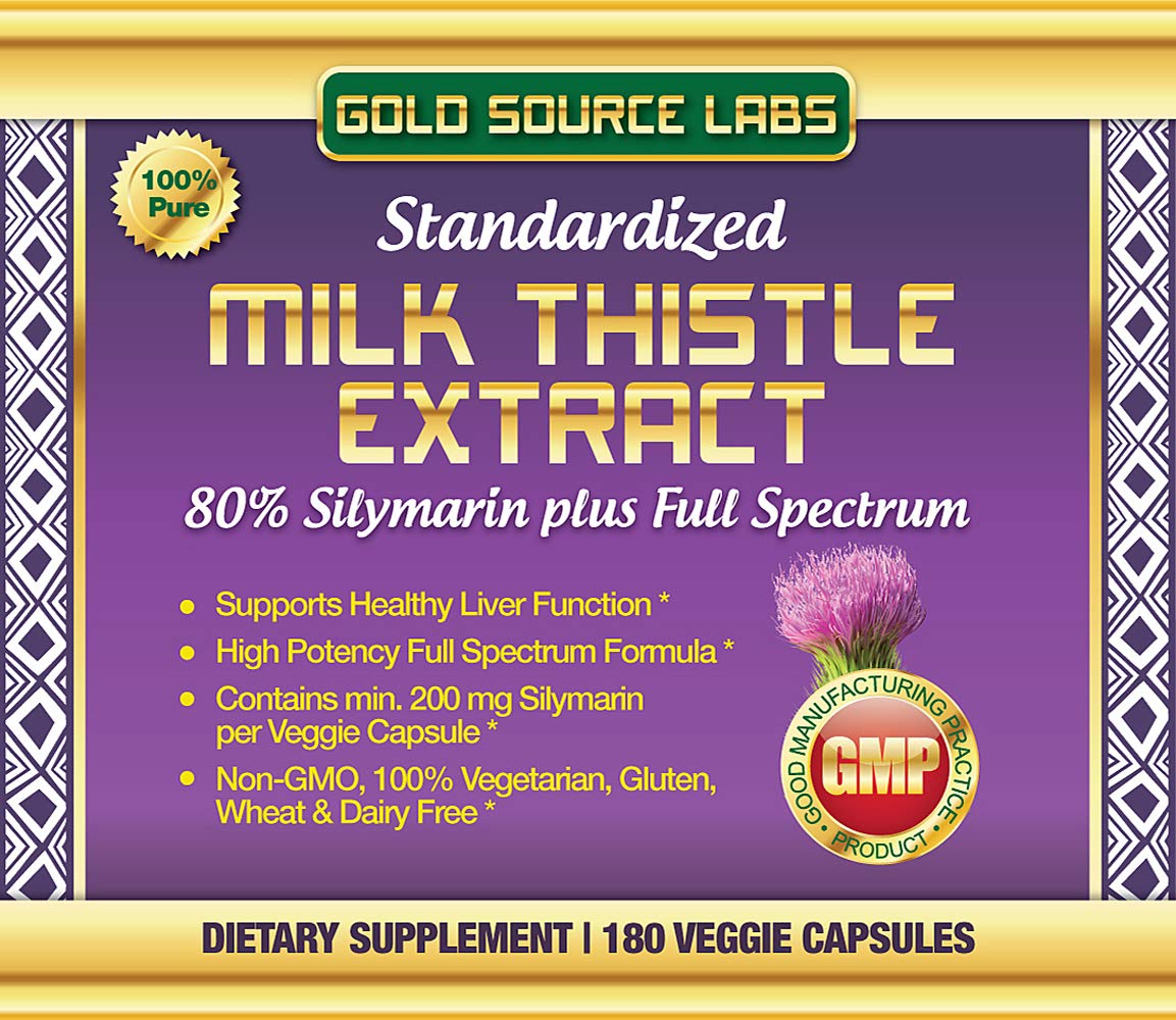 Organic Milk Thistle Capsules, 180 Caps, Pure Milk Thistle Powder Plus 80% Silymarin Extract Standardized Complex, 450 mg, Natural Liver Health Supplement, Immune Boost, Detox and Cleanse
