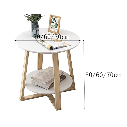 Mlaea Small Sofa Side Table, Round 2 Tier Coffee Table with Shelves, Wooden End Table for Bedroom Balcony Study Room, Simple Style(Size:50 * 50CM,Color:A)