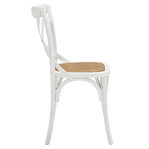 Modway Gear Rustic Modern Farmhouse Elm Wood Rattan Four Dining Chairs in White