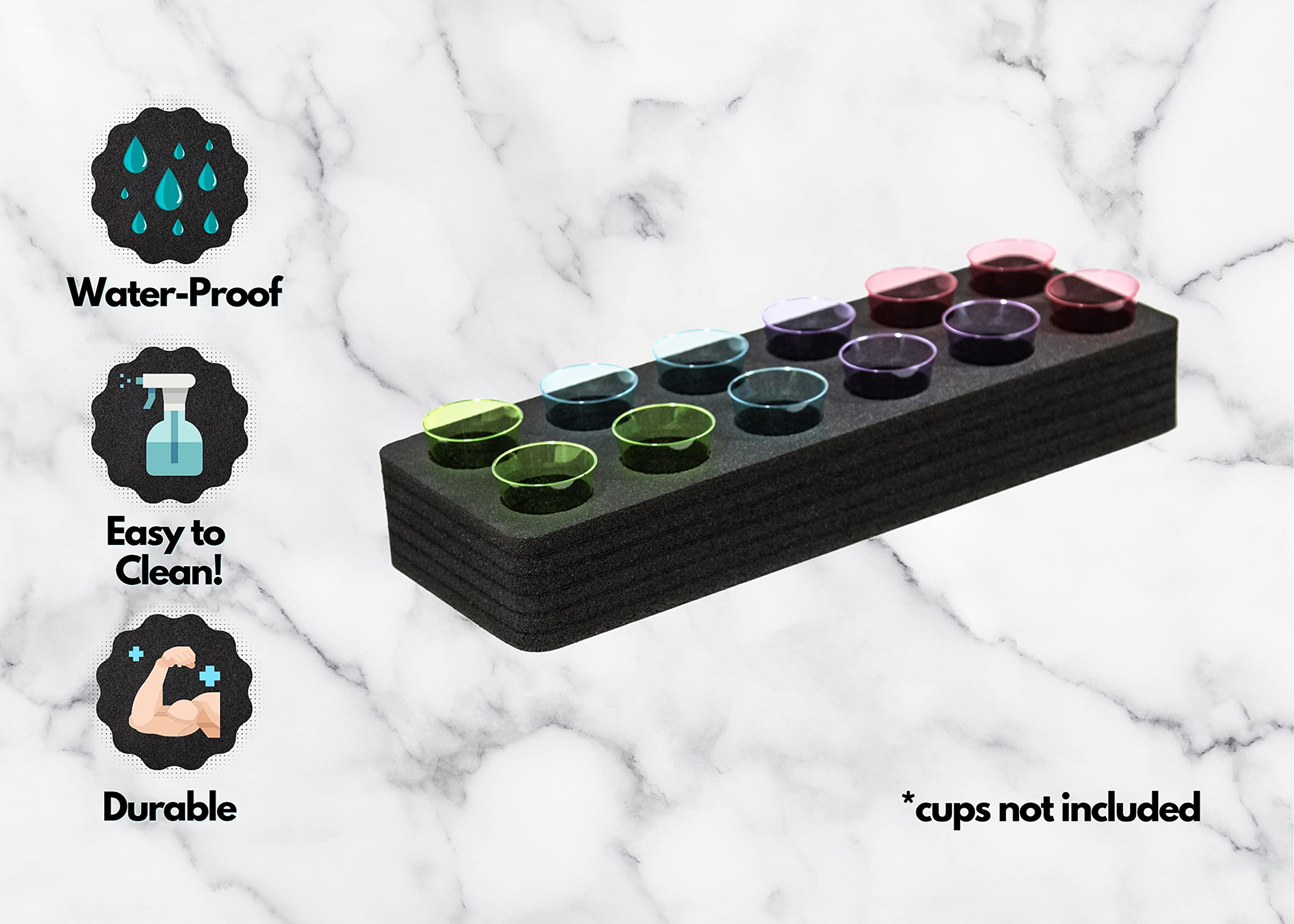 Polar Whale 2 Shot Glass Holders Organizer Modern Tray for Home Kitchen Bar or Club Party Durable Black Foam Serving Rack 14.5 Inches Each Holds 12 Shots