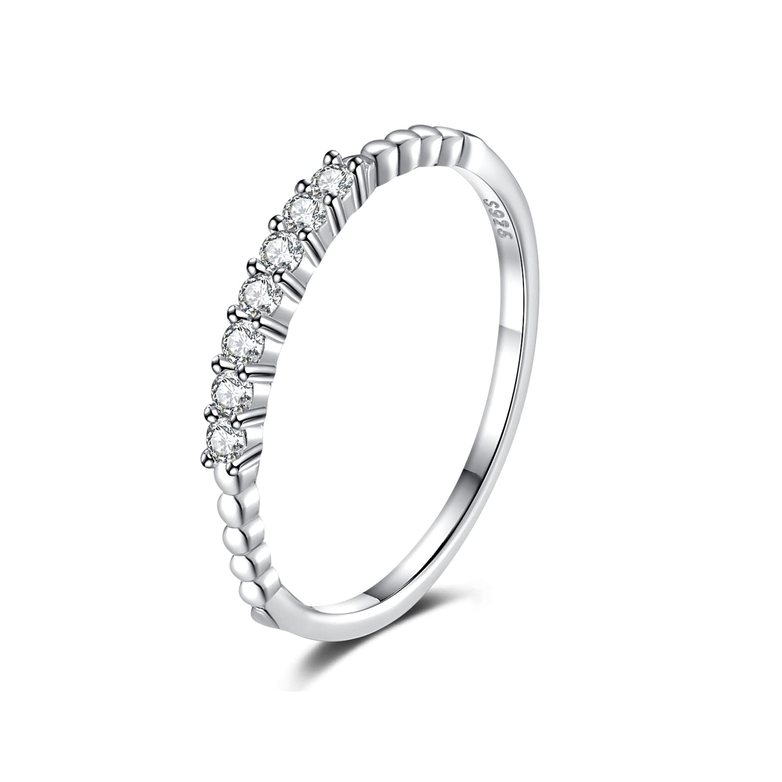 SILBERTALE 925 Sterling Silver 2MM Thin CZ Round Diamond Cubic Zirconia Ring Midi Knuckle Finger Engagement Wedding Band Stackable Rings For Her Size 9.25