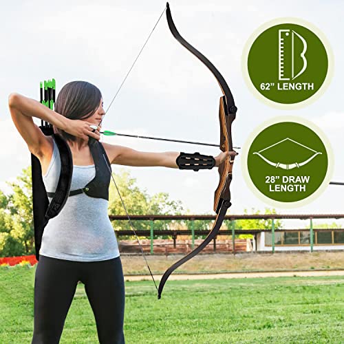 Samick Sage Takedown Recurve Bow and Arrow Set - 62 Inch Complete Ready-to-Use Longbow Archery Set - Includes 6 Arrows, Quiver, Bowstring & Stringer Tool, Arm & Finger Guard for Adults & Teens
