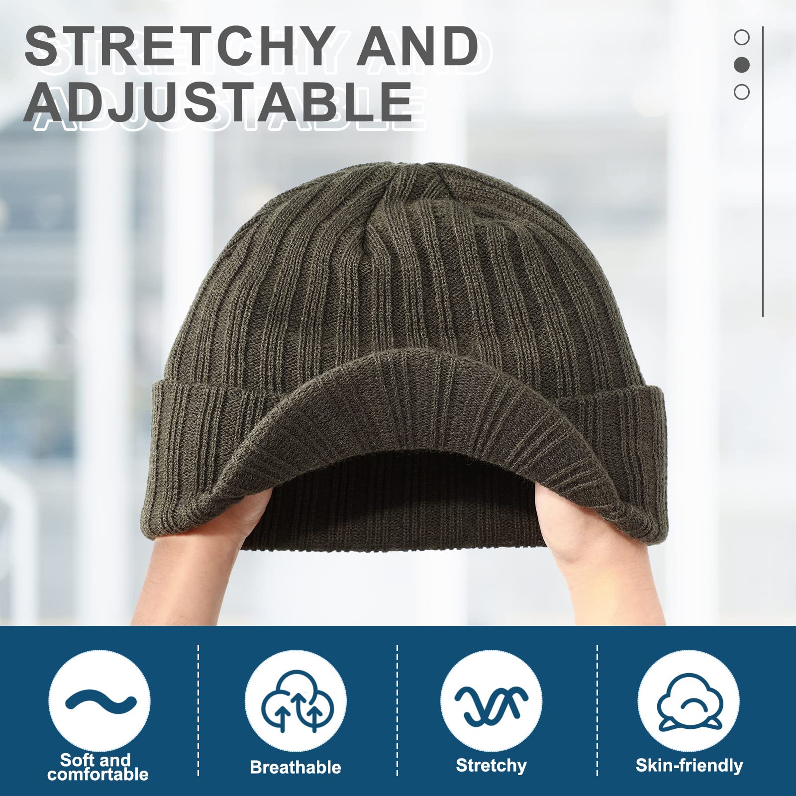 SATINIOR Knit Hats for Men 2 Pieces Newsboy Cable Beanie Cap Wool Radar Hat Warm Cuff Visor Beanie Winter Hats with Brim (Black, Dark Grey)