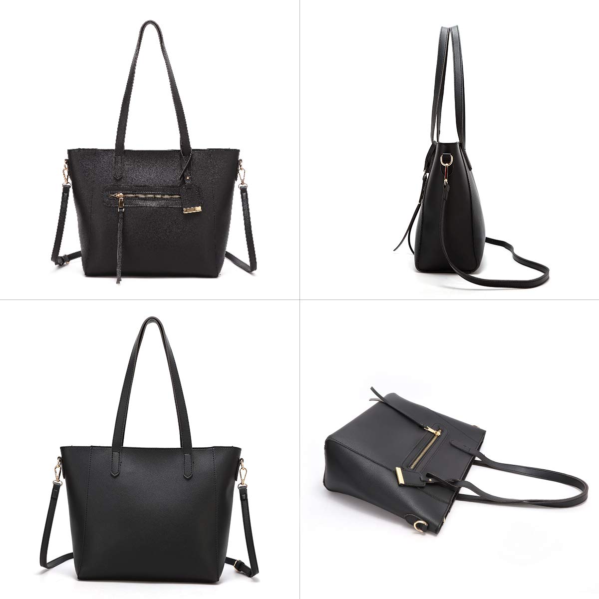 PU Leather Purses and Handbags Work Zip Tote Bag Large-Capacity Shoulder Bag Satchel for Women (893-black)