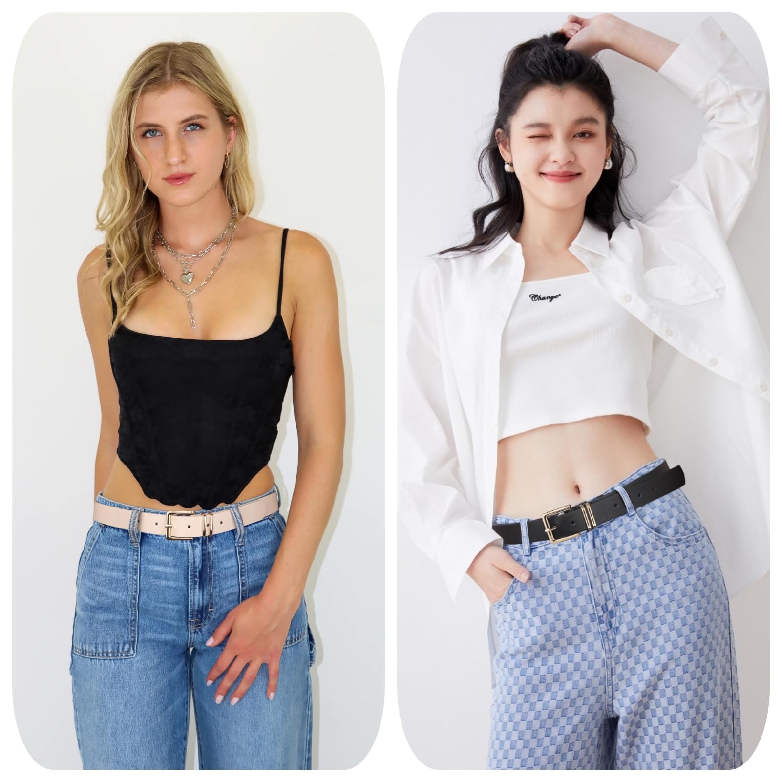 UnFader Pack 3 Women Belts for Jeans Pants, Fashion Gold Buckle Leather Belts
