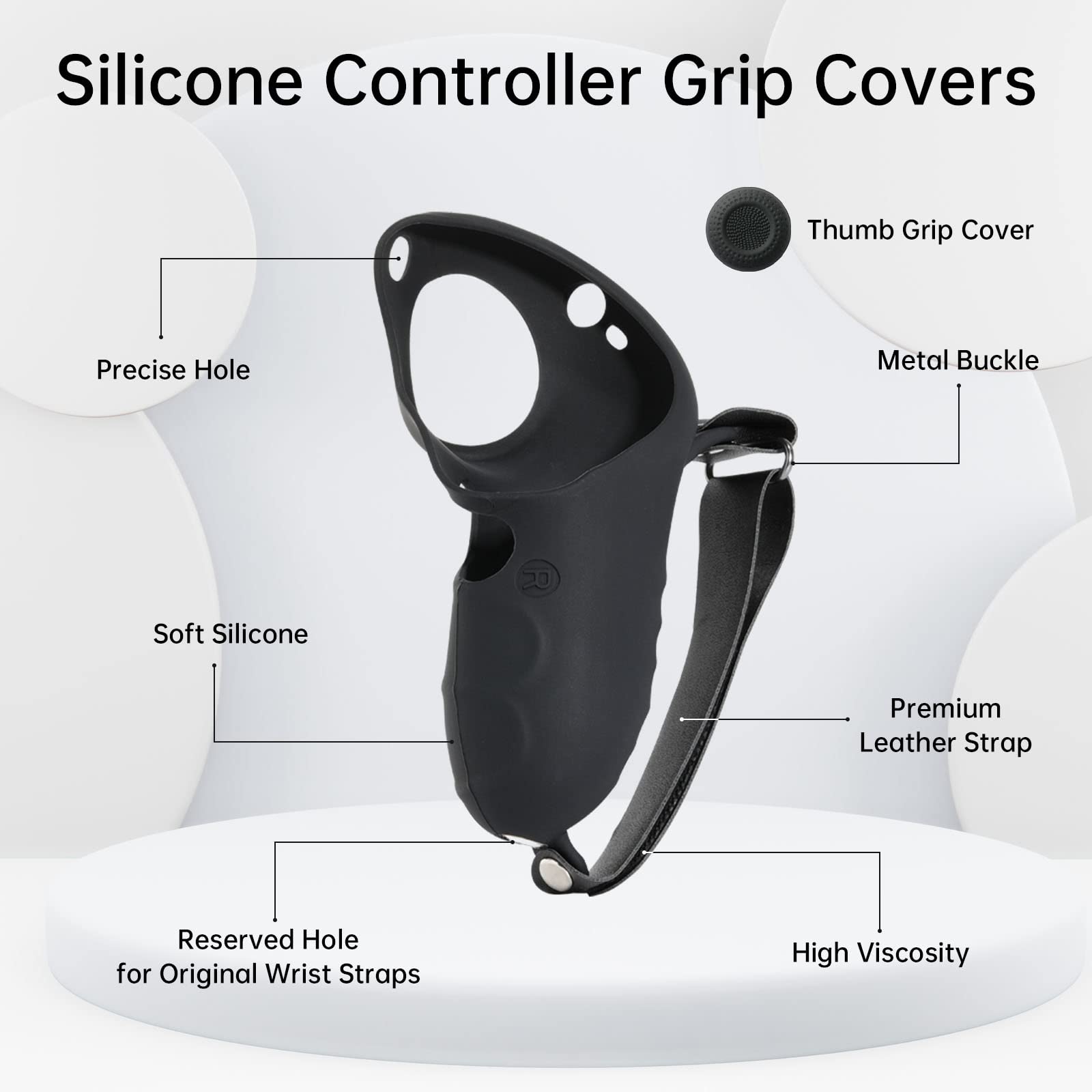 VRbrother Controller Grip Cover Compatible with Meta Quest Pro, Silicone VR Handle Protector Adjustable Wrist Knuckle Strap with VR in-Ear Earphones (Black)