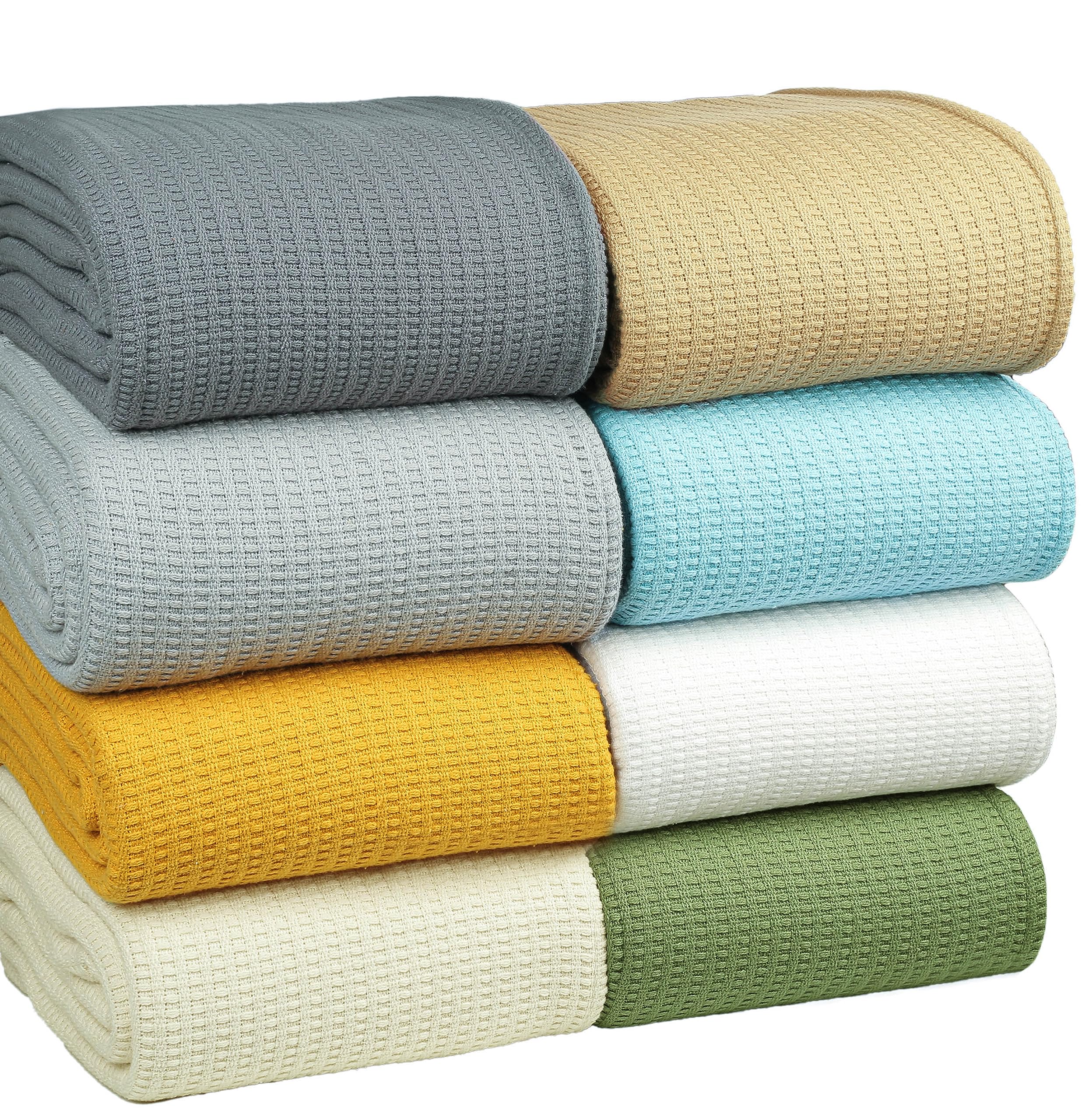 Tex Trend 100% Cotton Thermal Blanket, Soft Premium Twin XL Blanket - Upgraded Waffle Weave Blanket - Breathable Skin Friendly Woven Cotton Blankets for All Seasons - (60x90, Blue)
