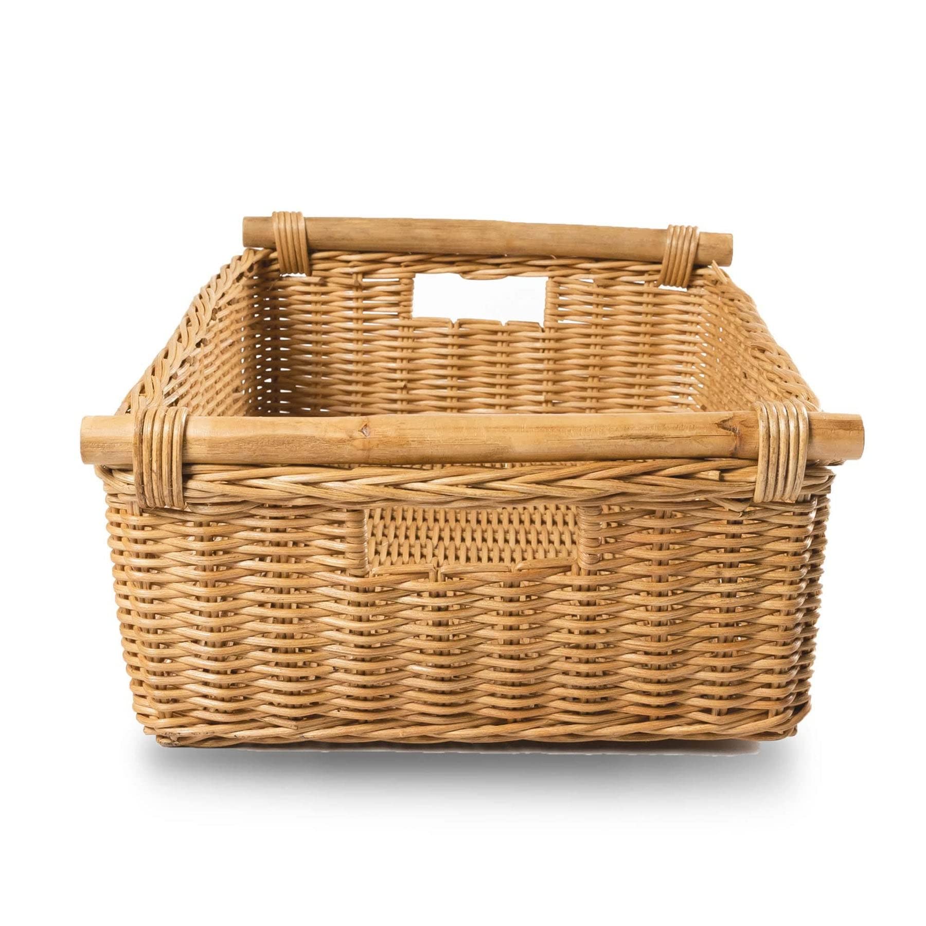 The Basket Lady Low Pole Handle Wicker Storage Basket, Extra Large, 21.5 in L x 14.5 in W x 6.5 in H, Sandstone