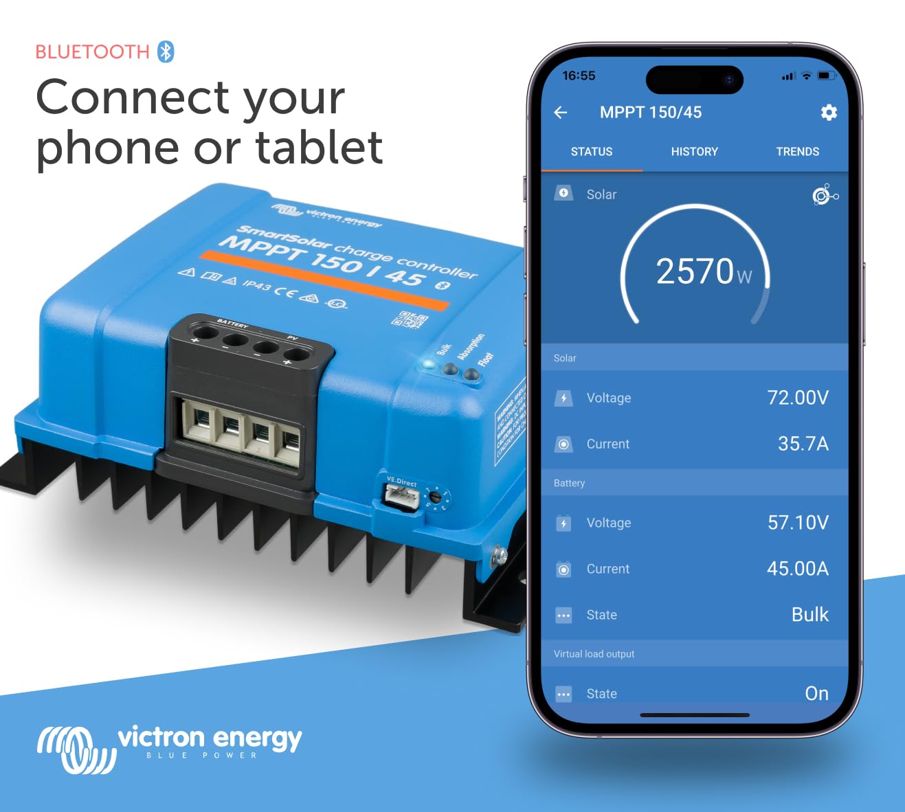 Victron Energy SmartSolar MPPT 150V 45 amp 12/24/36/48-Volt Solar Charge Controller (Bluetooth)