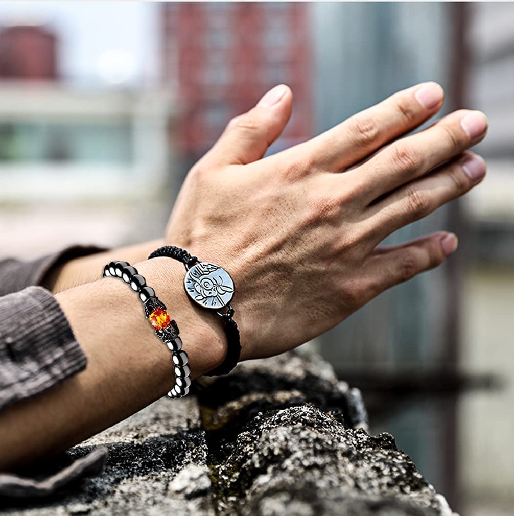SAMOCO 8 Pcs Hematite Bead Bracelet for Men Women 8mm Tiger Eye Stone Beads Bracelet Elastic Natural Stone Bracelet Bangle
