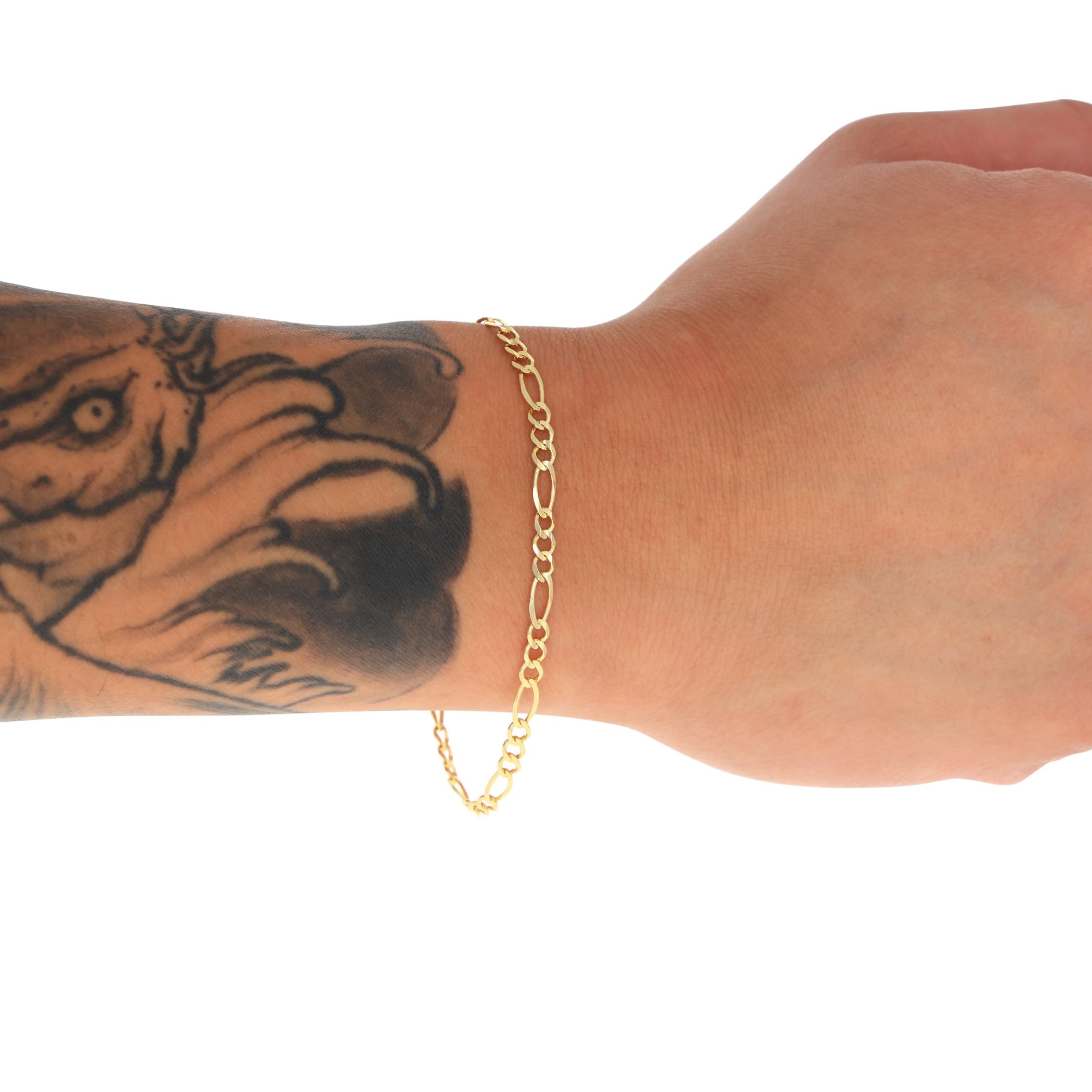 Nuragold 14k Yellow Gold 3.5mm Solid Figaro Chain Link Bracelet, Mens Womens Jewelry 7" 7.5" 8" 8.5" 9"