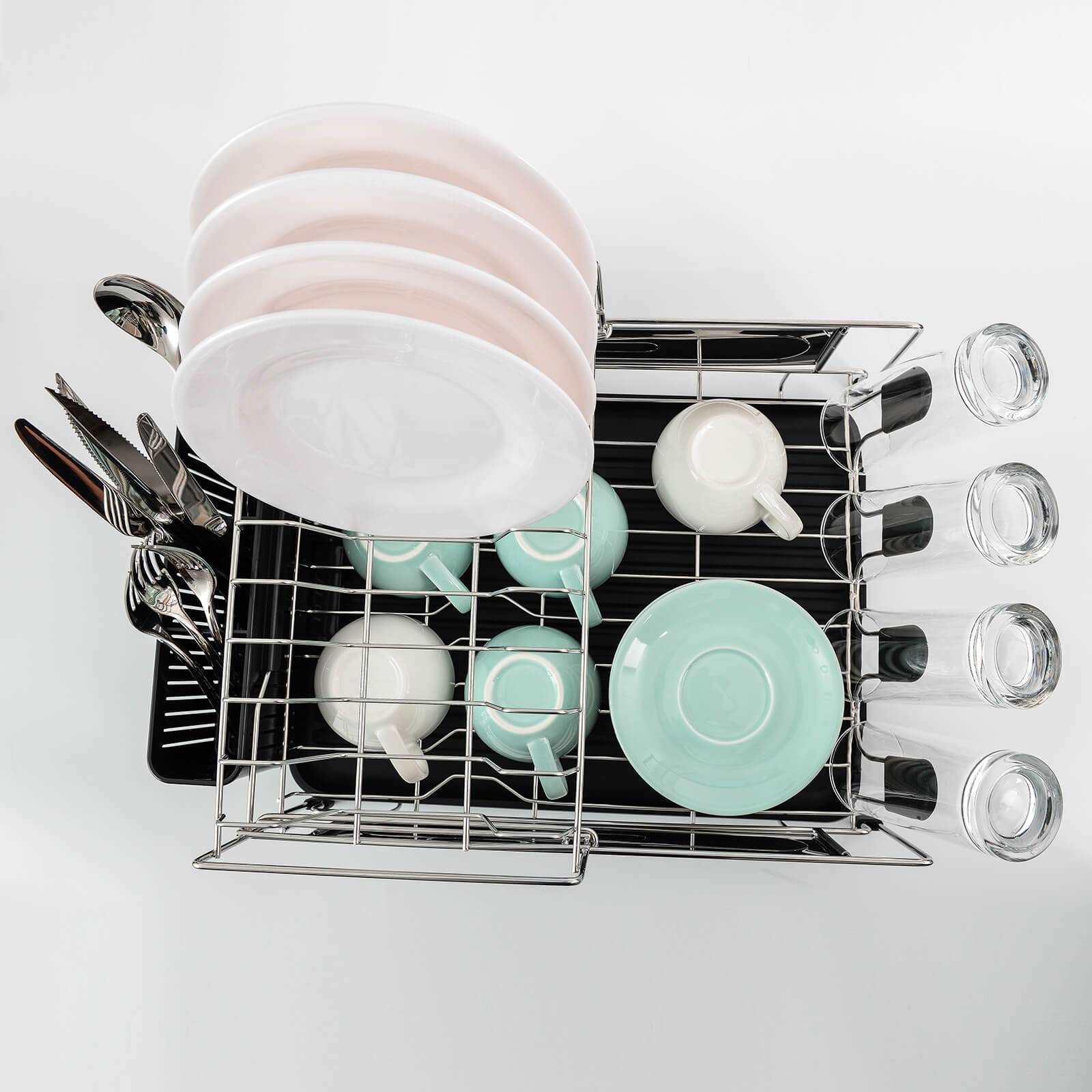 Rorence Dish Drying Rack 2 Tier Dish Rack Stainless Steel with Removable Top Shelf, Utensil Holder & Drain Board