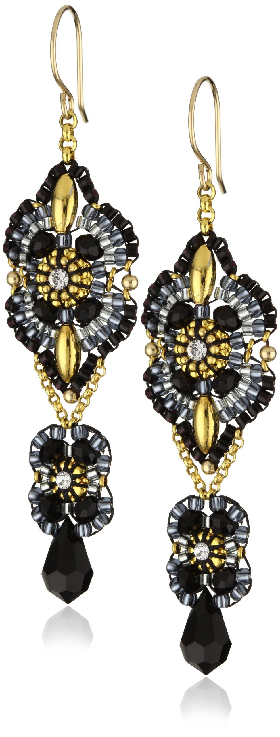 Miguel Ases Black Quartz and Swarovski Swinging Station Earrings