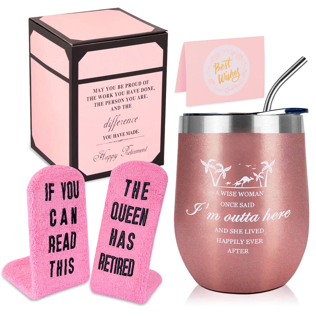 Retirement Gifts for Women 2022-include Wine Insulated Tumbler with Sayings, If You Can Read This Socks,Christmas Wine Gifts Basket for Retiring Friends,Coworkers,Teachers,Nurses,Mom,Grandma