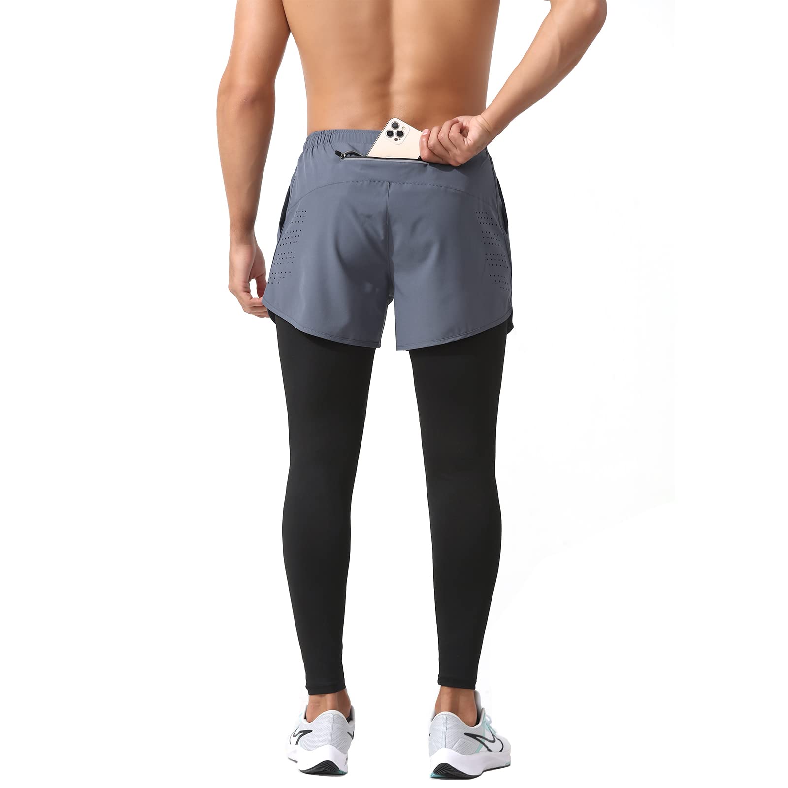 SS COLOR FISH 2 in 1 Men Compression Pants Athletic Baselayer Workout Legging Running Tights for Men Black
