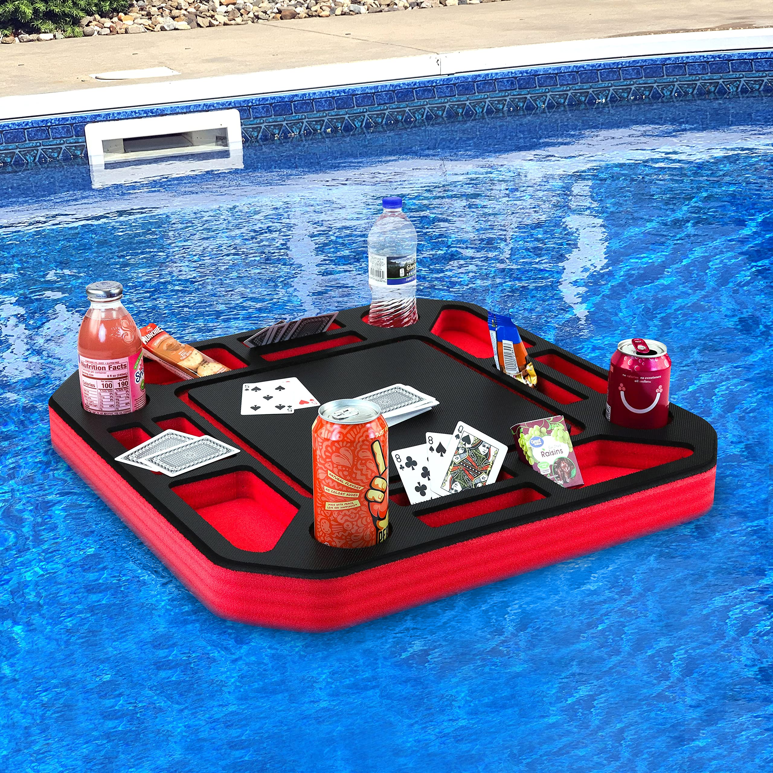 Polar Whale Floating Large Poker Table Blue and Black Game Tray for Pool or Beach Party Float Lounge Durable Foam 40.5 Inch Chip Slots Drink Holders with Waterproof Playing Cards Deck UV Resistant