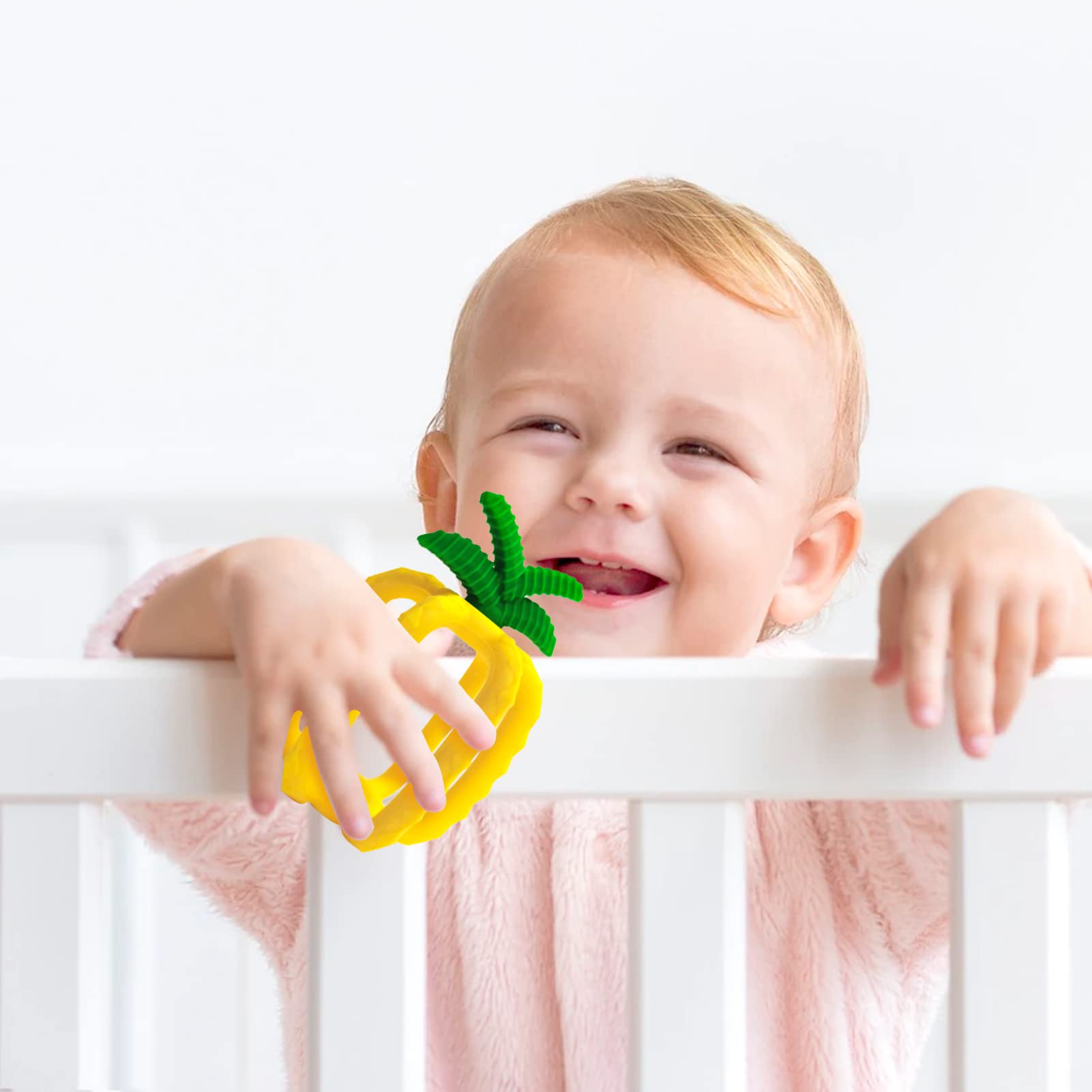 Veslen Baby teether, Cute Fruits teether, Suitable for Boys and Girls Teething Chewing, BPA-Free, 3-12-24-36 Months Newborn Teething Toy(Pineapple)