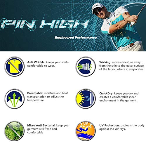 Pin High Ricardo High Performance Golf Polo Shirts for Men, Greenery/White, XXL