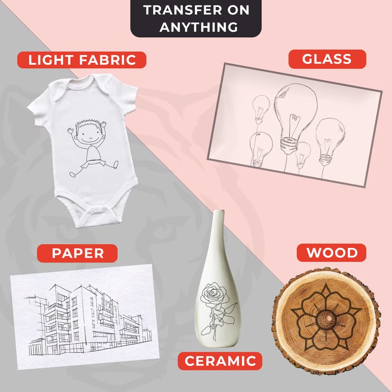 Raimarket 112 Pcs Black Carbon Paper for Tracing On Fabric, Wood and Sewing Includes 5 Tracing Paper for Sewing Patterns, 1 Pencil and 1 Lead Box, 5 Stylus, A4 Size (9 X 13) Graphite Transfer Paper