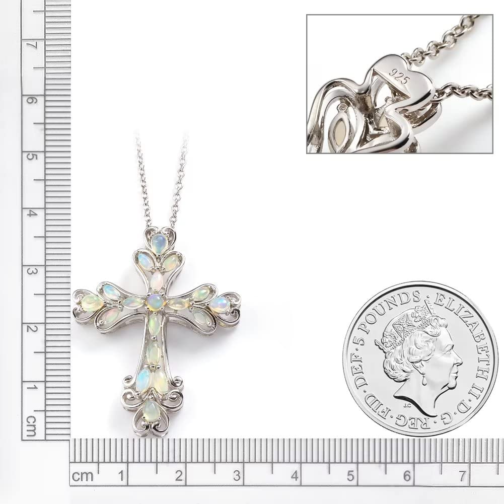 supermodel 925 Sterling Silver Cross 2 Cttw Opal Necklace for Women