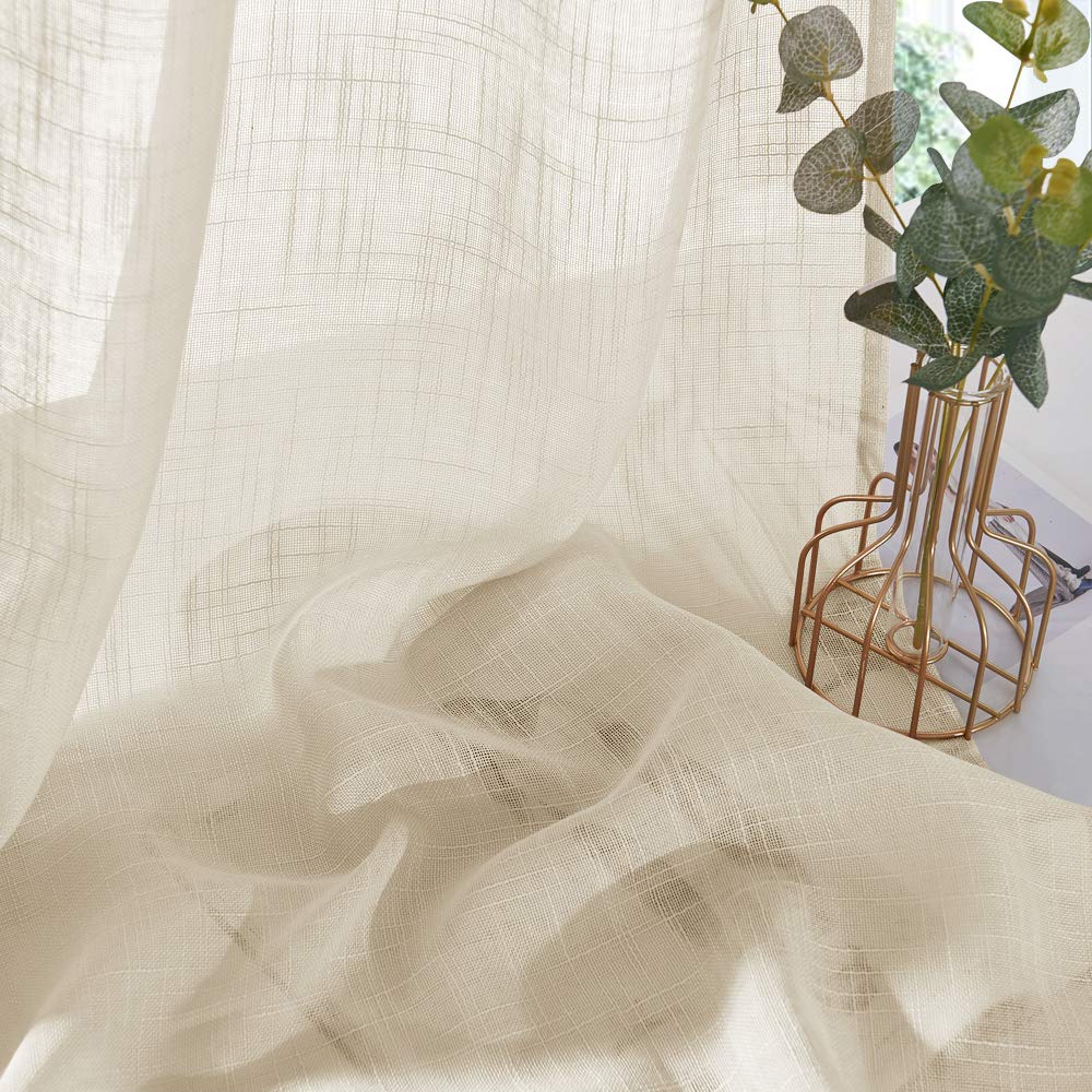 PONY DANCE Dark Grey Half Curtains for Windows - Faux Linen Look Curtains Back Tab Cafe Short Semi Sheer Beach Curtains for Bathroom Small Window Treatment Tier,Kitchen Curtains 36 inch Length,2 PCS