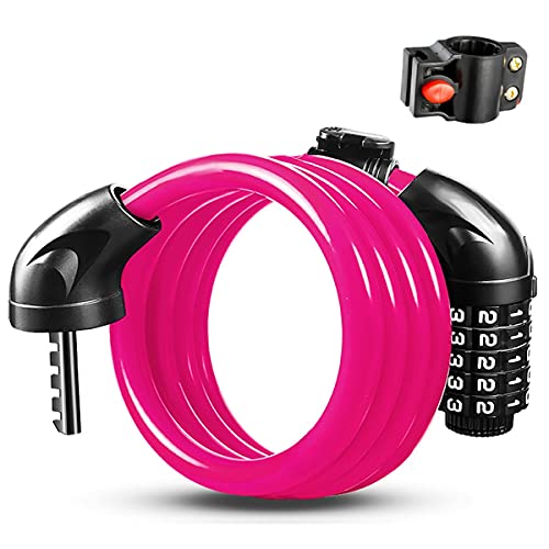 UFFD Bike Lock Cable,4 Feet High Security 5 Digit Resettable Combination Coiling Bicycle Cable Lock,Bike Cable Lock for Bicycle Outdoo (Color : Pink, Size : 125CM)