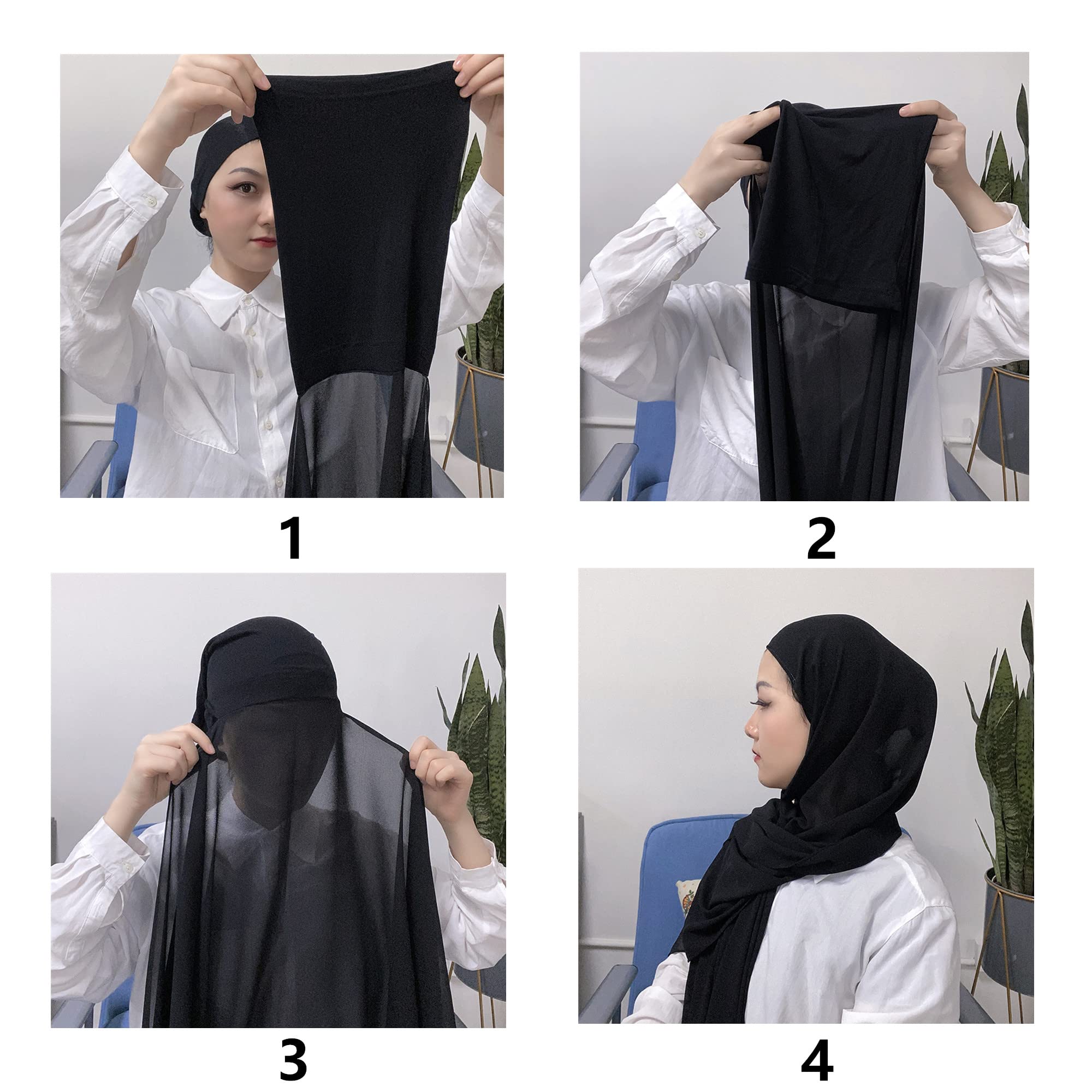 MOWEN Bubble Chiffon Scarf with Underscarf Cap for Women Hijab Muslim Lightweight 27"X70"(Rose Red)