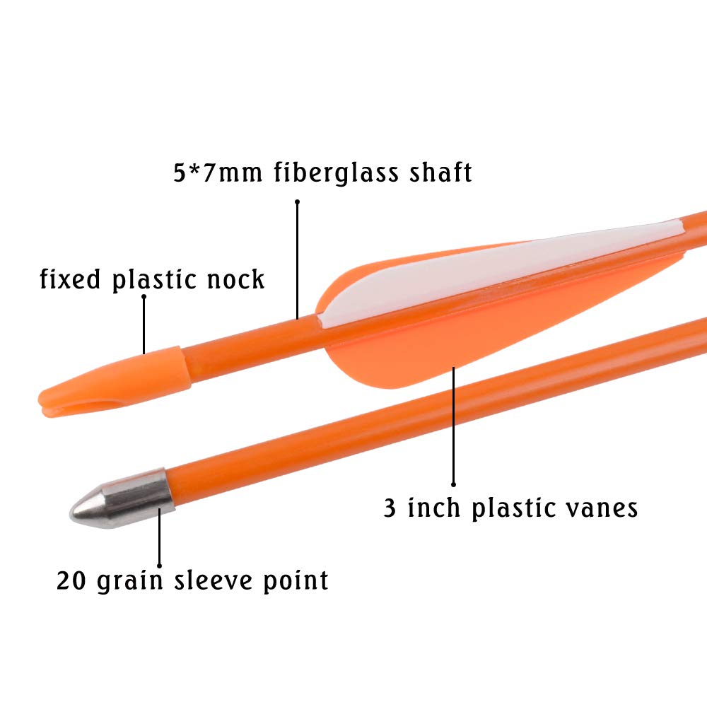 NIKA ARCHERY Fiberglass Arrows Youth Kids Practise Recurve Bows Compound Bow Shooting 12 pcs 24 inch Shafts