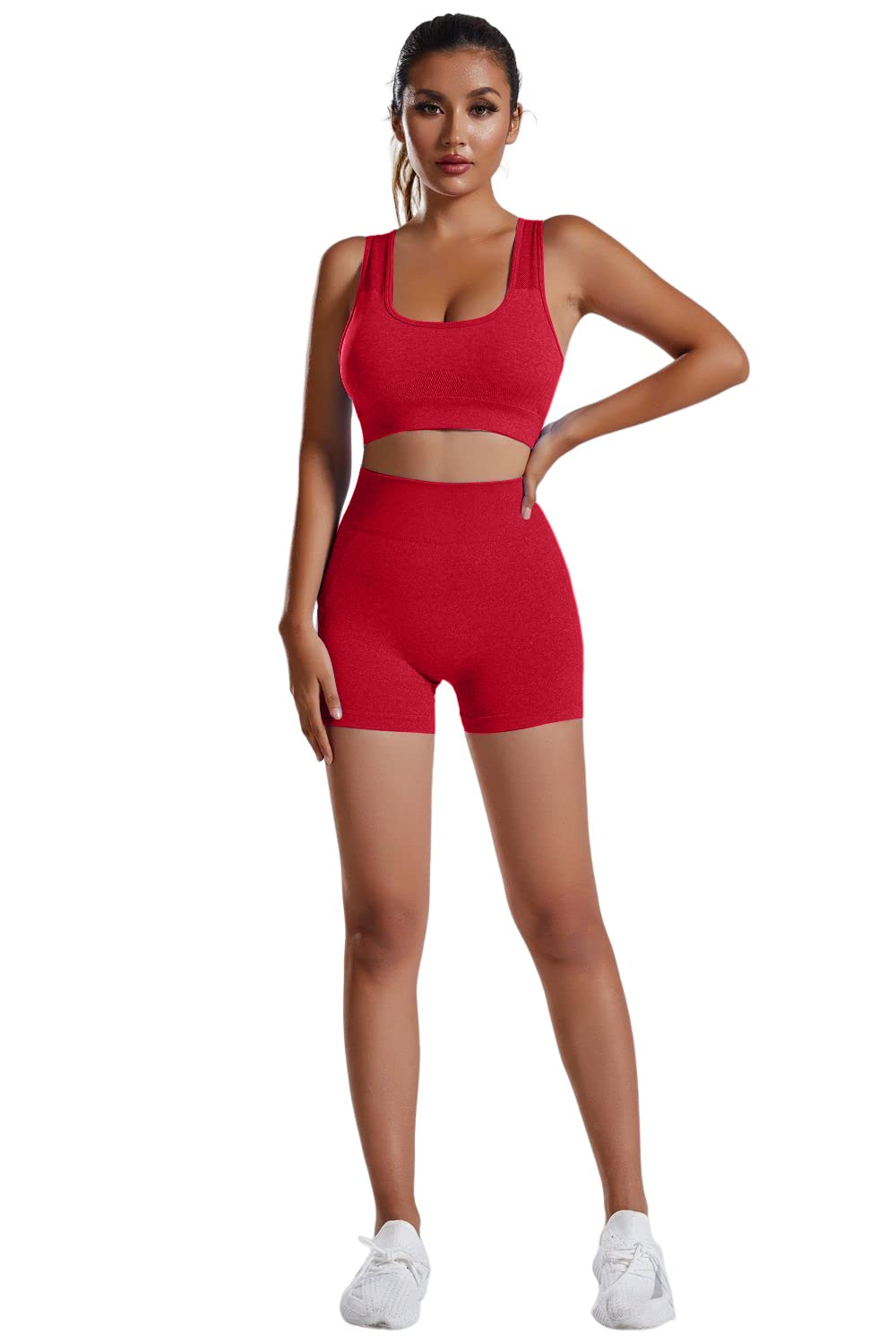 SupLucktar Workout Sets for Women 2 Piece Outfits Ribbed Seamless Crop Top& High Waisted Running Shorts Sets Yoga Activewear