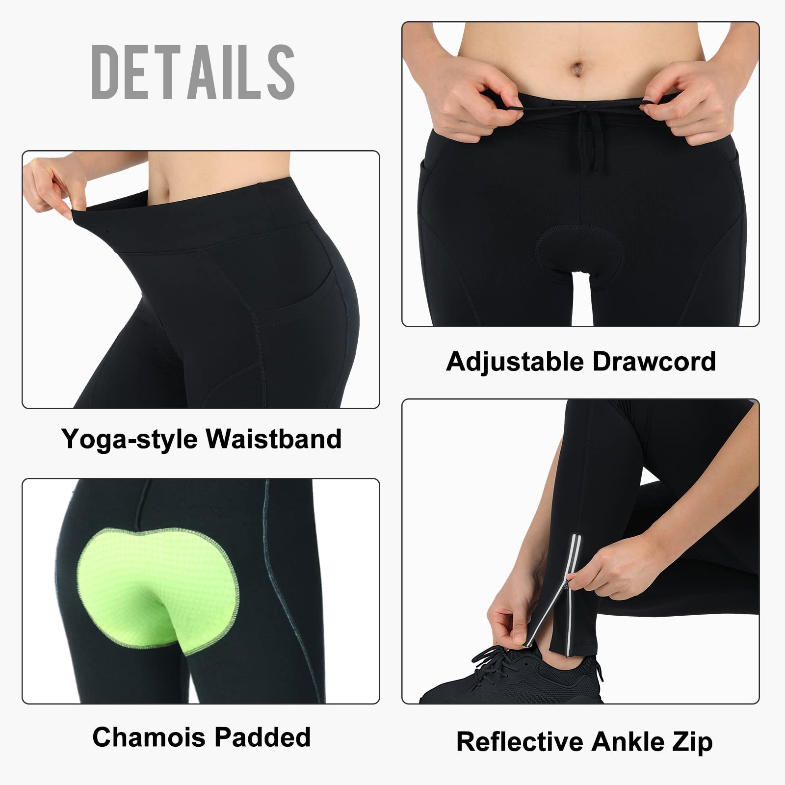 Women's Thermal Fleece Cycling Pants Padded Cold Weather Compression Bike Tights Winter Long Bicycle Pants with Pockets(BlackL,L)