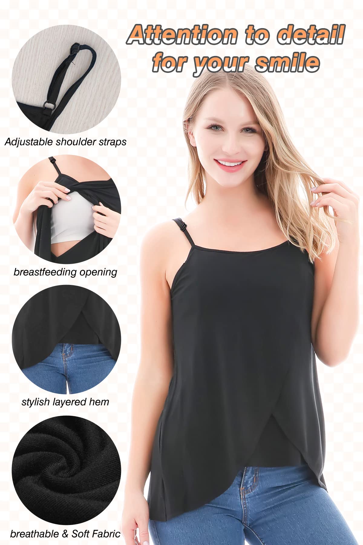 PARNIXS Women's Maternity Nursing Tank Tops Cami Sleeveless Breastfeeding Clothes Shirts, Group D1, Medium (3 Pack)