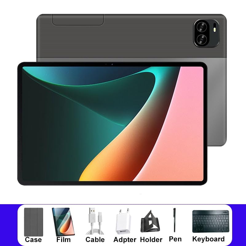 New Pad 5 Tablet Android Snapdragon 865 Dual SIM Card 12GB 512GB Tablets 11 Inch 13MP+24MP Camera 8800mAh Gloabl Version TAB PC Gray with Keyboard / 6GB 128GB