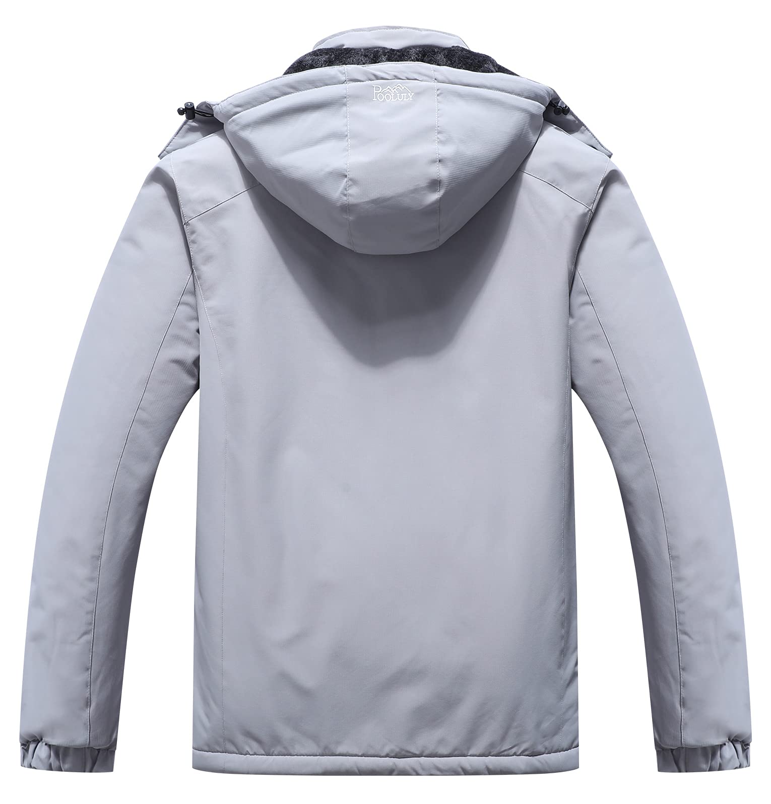 Pooluly Men's Ski Jacket Warm Winter Waterproof Windbreaker Hooded Raincoat Snowboarding Jackets Light Gray-M