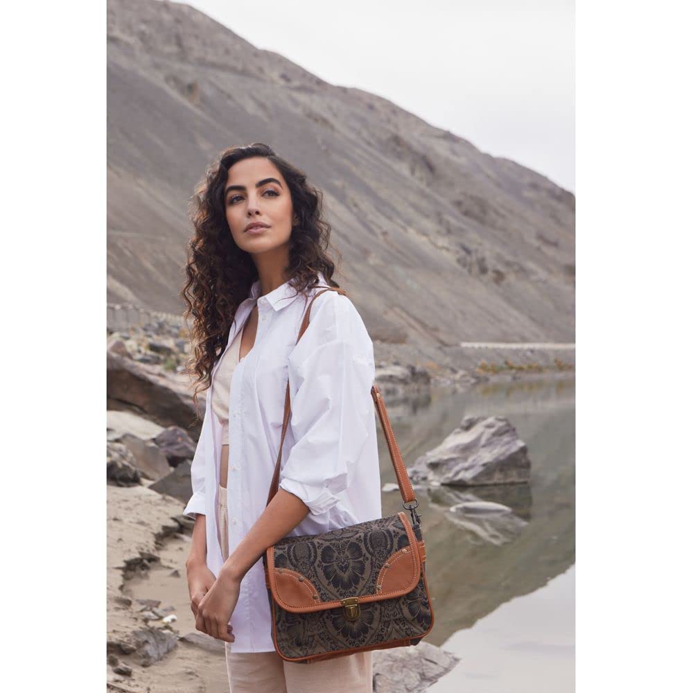 Myra Bag Western Leather Messenger Bag for Women - Upcycled Canvas Shoulder Crossbody Bag