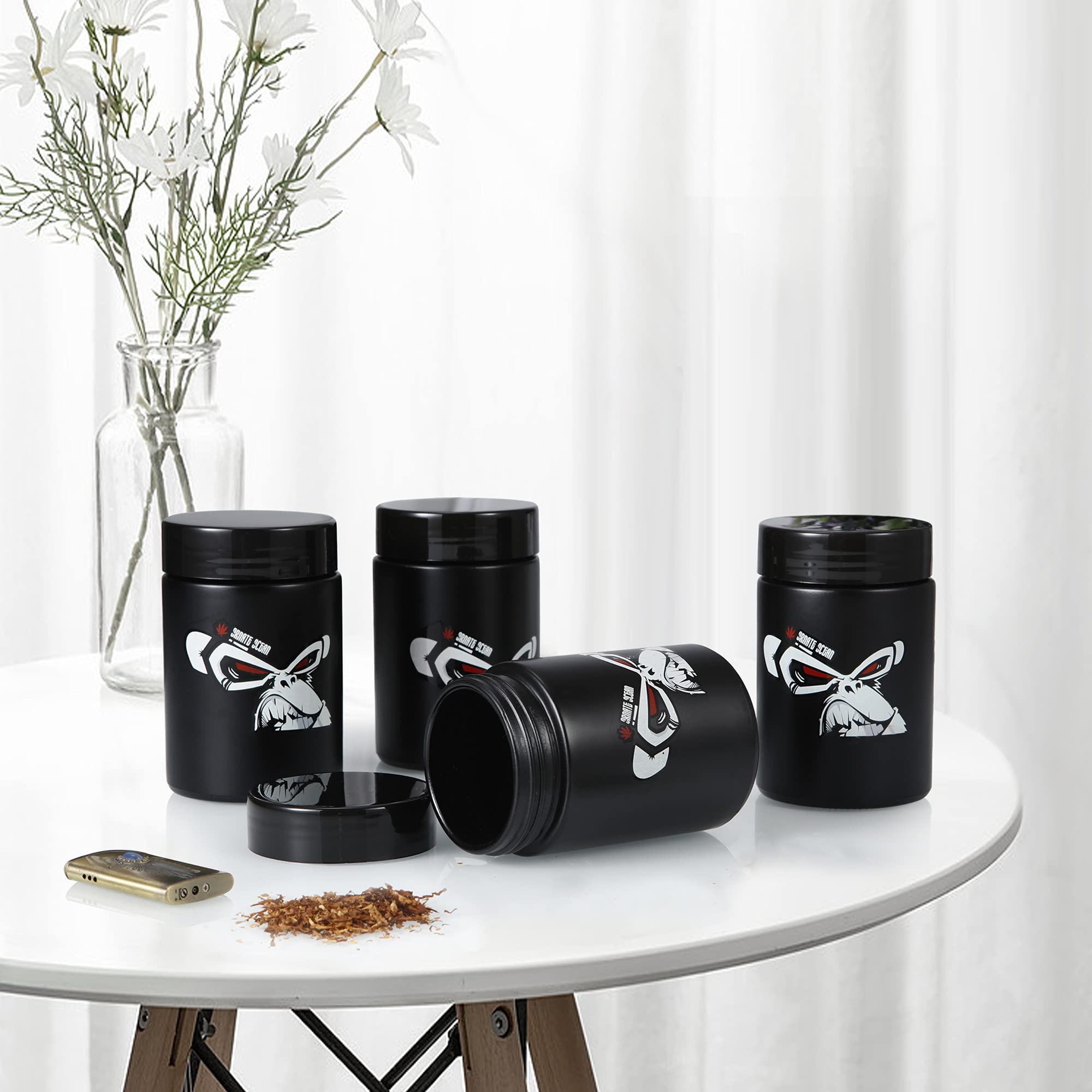 Ornate Ocean 4-Pack 250ml UV Glass Stash Jars - 4 Piece Set Multipurpose Storage Containers - Convenient Airtight Smell Free Screw Top Lid Jars Preserves and Secures Your Herbs