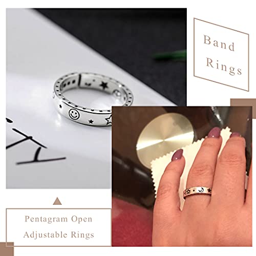 PROTUSTER Silver Knuckle Ring Star Moon Finger Rings Vintage Stackable Fashion Party Finger Ring Jewelry Accessory for Women and Girls