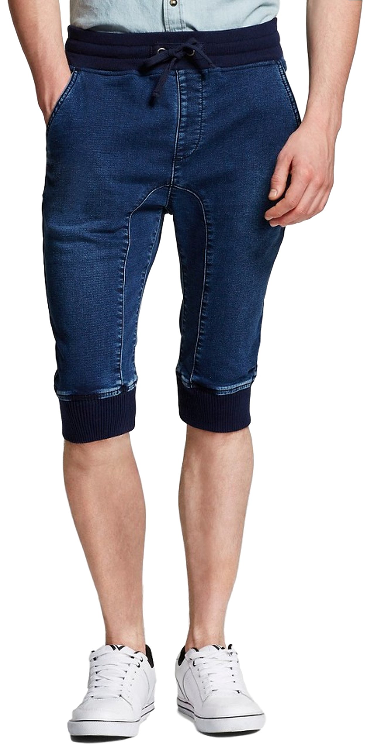 Modern Threads by Well Versed Men's Blocked Gusset Knit Jogger Shorts (Medium, Medium Indigo)