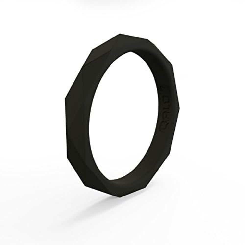 QALO Women's Rubber Silicone Ring, Stackable Geo Rubber Wedding Ring for Women, Breathable, Durable Engagement Silicone Band, 3.5mm Wide 2.5mm Thick, Blue Moonstone, Size 6
