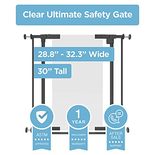 Perma Child Safety Clear Ultimate Safe Step Secure Handle Auto Close Pressure Mounted Gate, Warm Black, Fits Openings 36.6"-40.2" Wide, 2X 4 Extensions Included
