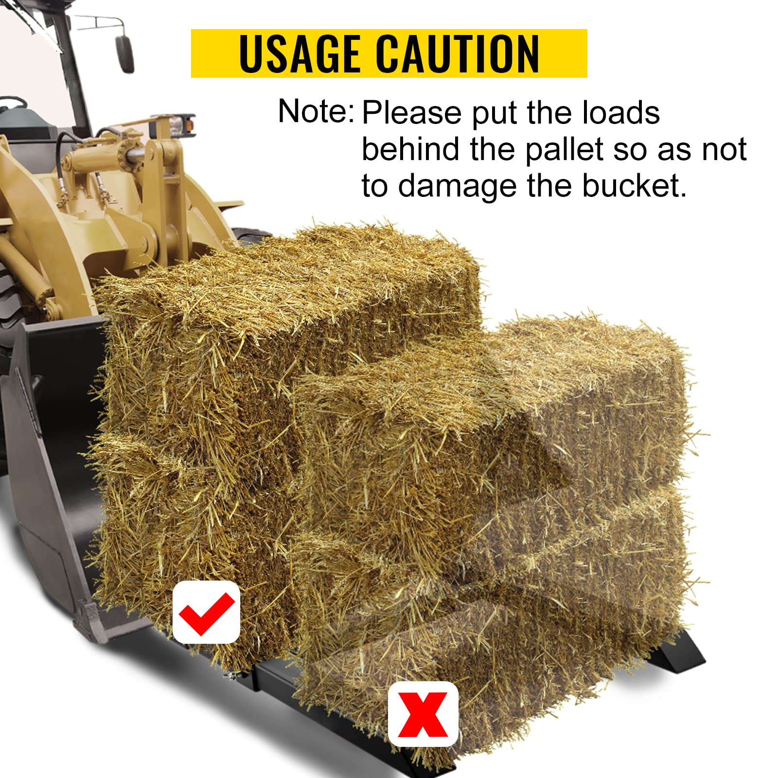 VEVOR Pallet Forks, 2000 Lbs Clamp on Pallet Forks 60" Total Length, Tractor Bucket Forks with Adjustable Stabilizer Bar, Heavy Duty Pallet Forks for Tractor Attachments, Skid Steer, Loader Bucket