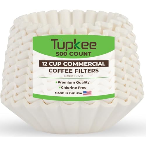 Tupkee Large Coffee Filters 12 Cup - (500 Count) 9.75" x 4.25" Tall Walled Premium Coffee Filter to Prevent Messy Ground Overflow - Compatible with Bunn Commercial & Large Home Machines - Made in USA