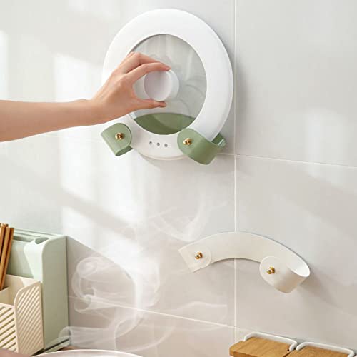SEYFI Kitchen Shelves,Kitchen Countertop Cutting Board Rack, Plastic Pot Pan Lids Holder, Bakeware Baking Tray Drying Display Stand, Spoon Rest, Wall Mounted/Green