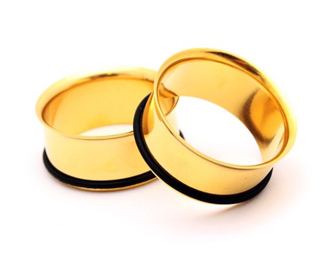 Mystic Metals Body Jewelry Gold Steel Single Flare Tunnels - 2g - 6mm - Sold As a Pair