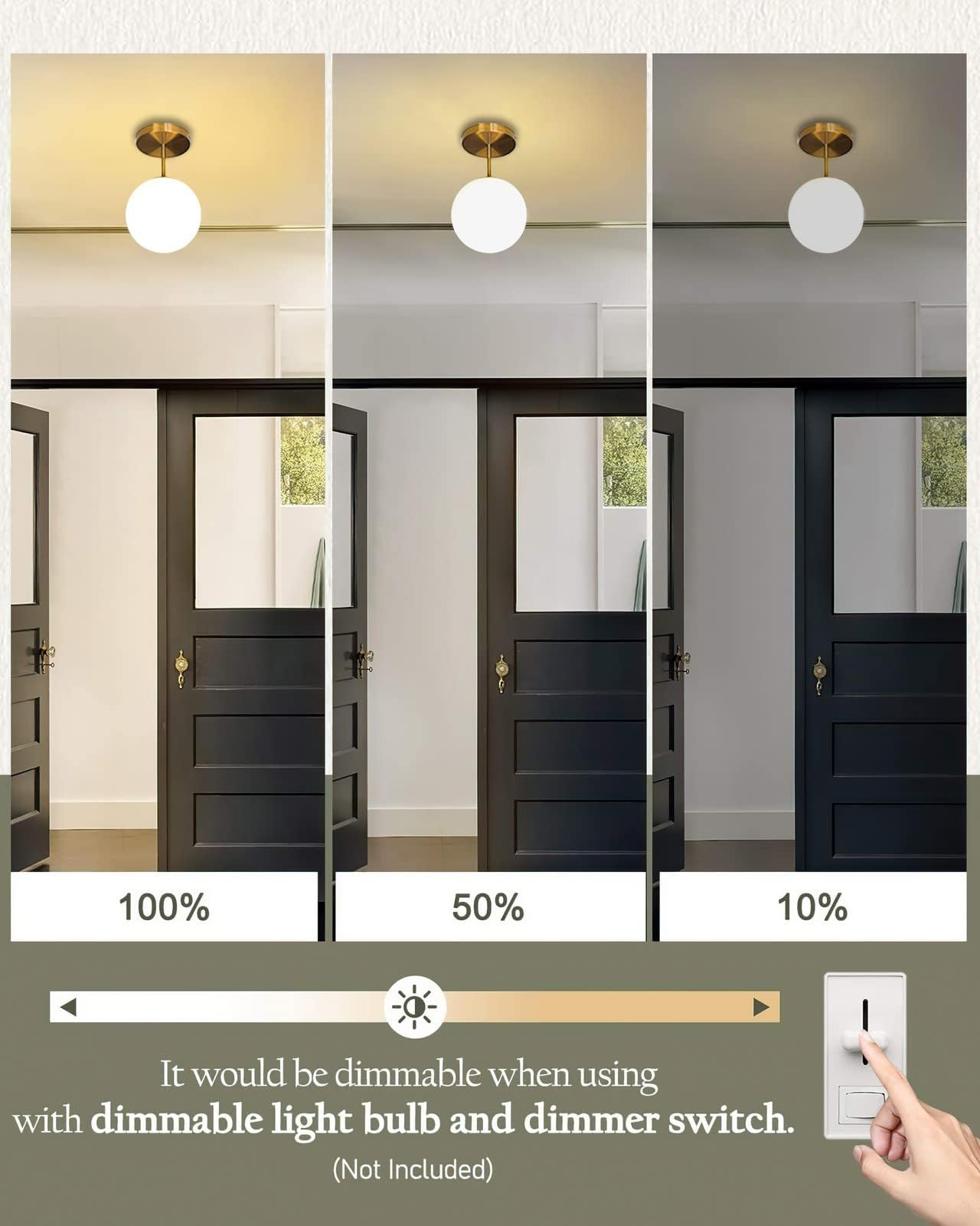 Mid Century Modern Globe Semi Flush Mount Ceiling Light Fixture Frosted Glass with Gold Brass Finish,1-Light Sphere Glass Pendant Lights for Aisle Porch Stairway Closet Kitchen Laundry Room(Bulb Incl)