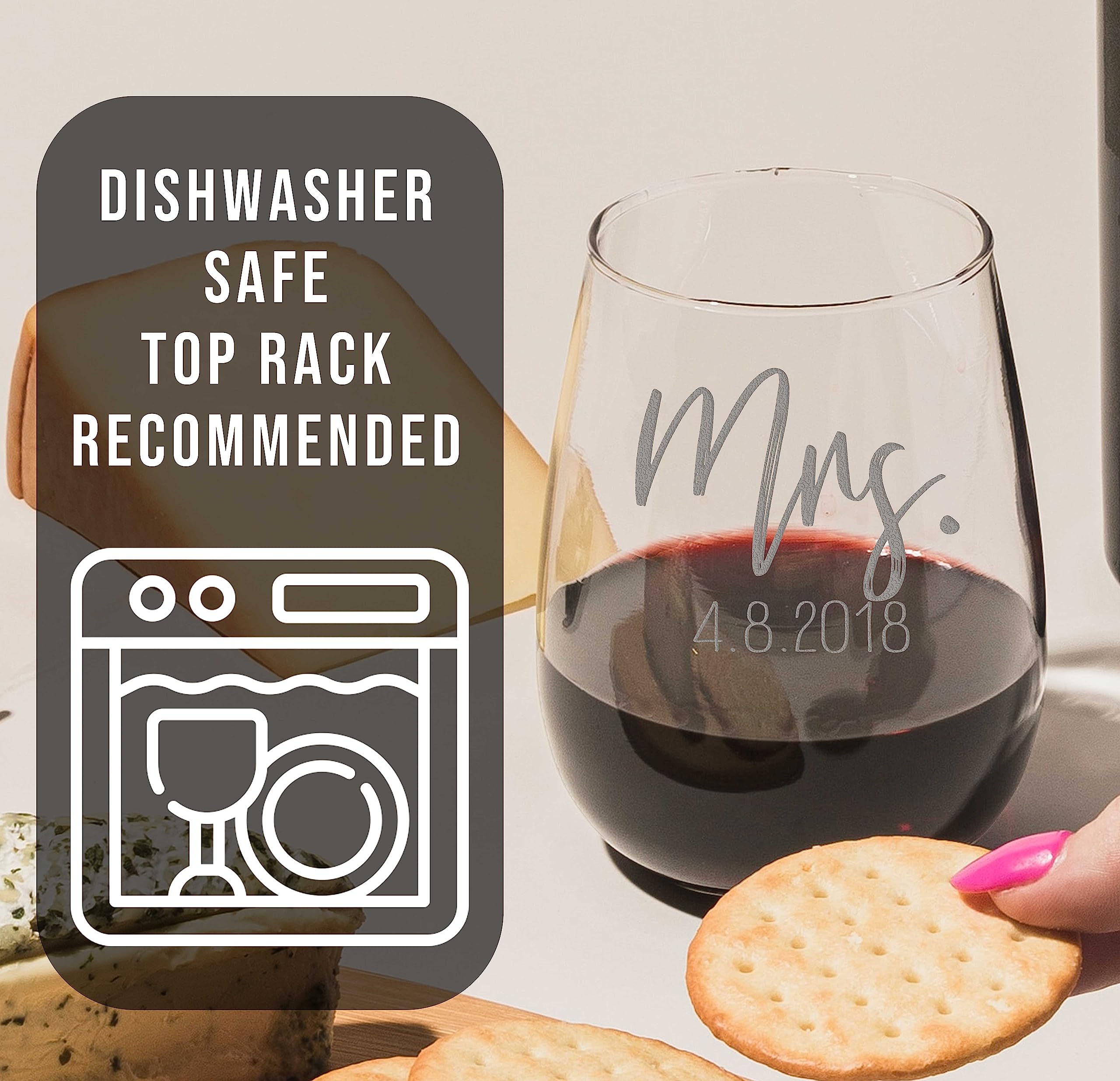 Personalized Etched Monogram 17oz Stemless Wine Glass - Wine Gifts for Women, Customized Engraved Wedding Gifts, Unique Mother's Day Gift, Bridesmaid, Customizable Birthday Wine Tumbler, Caldwell