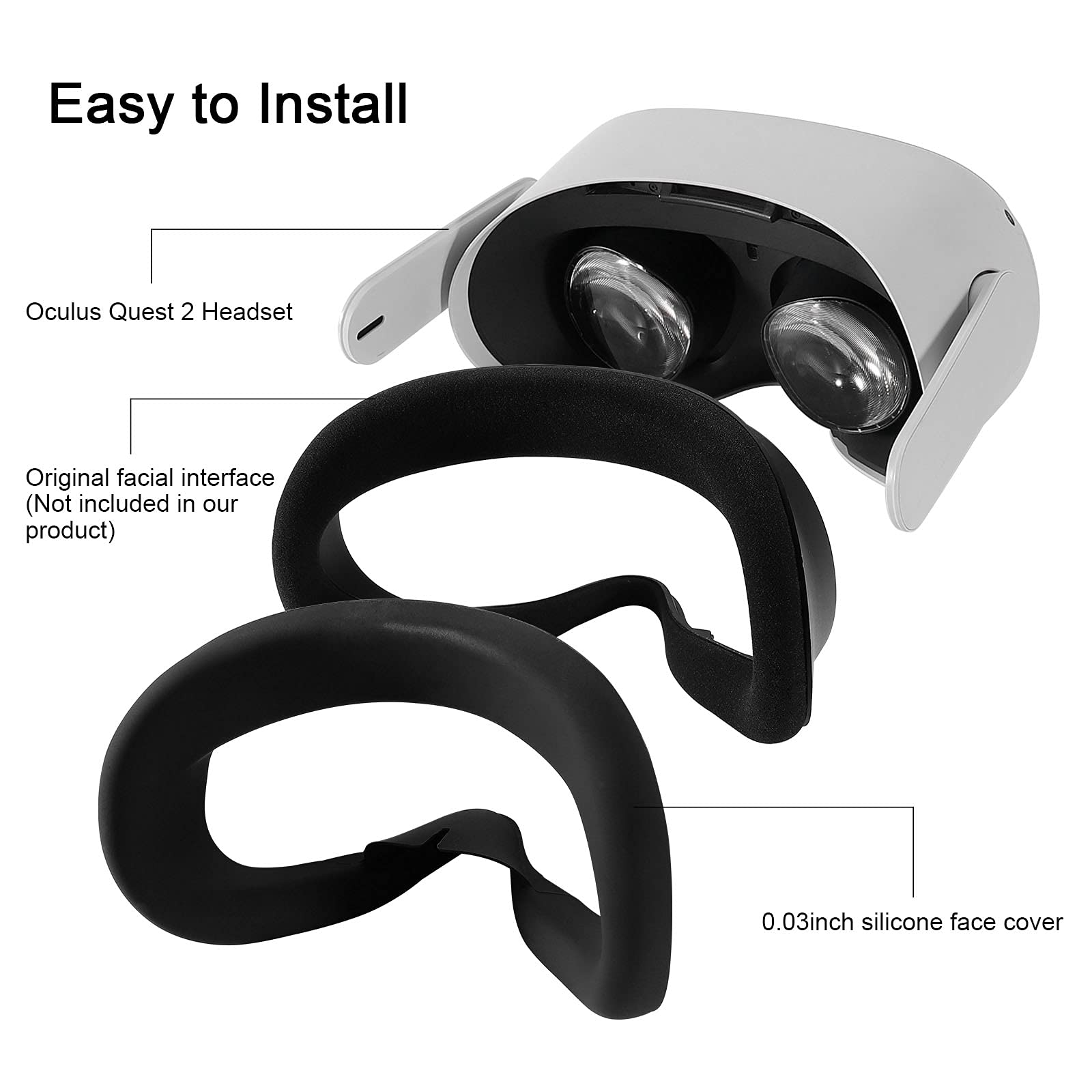 Rumbloo Silicone Controller Grip Cover for Oculus Quest 2, VR Face Protector Cover for Quest 2, VR Shell Front Cover, Headset Accessories Anti-Scratch Anti-Shock