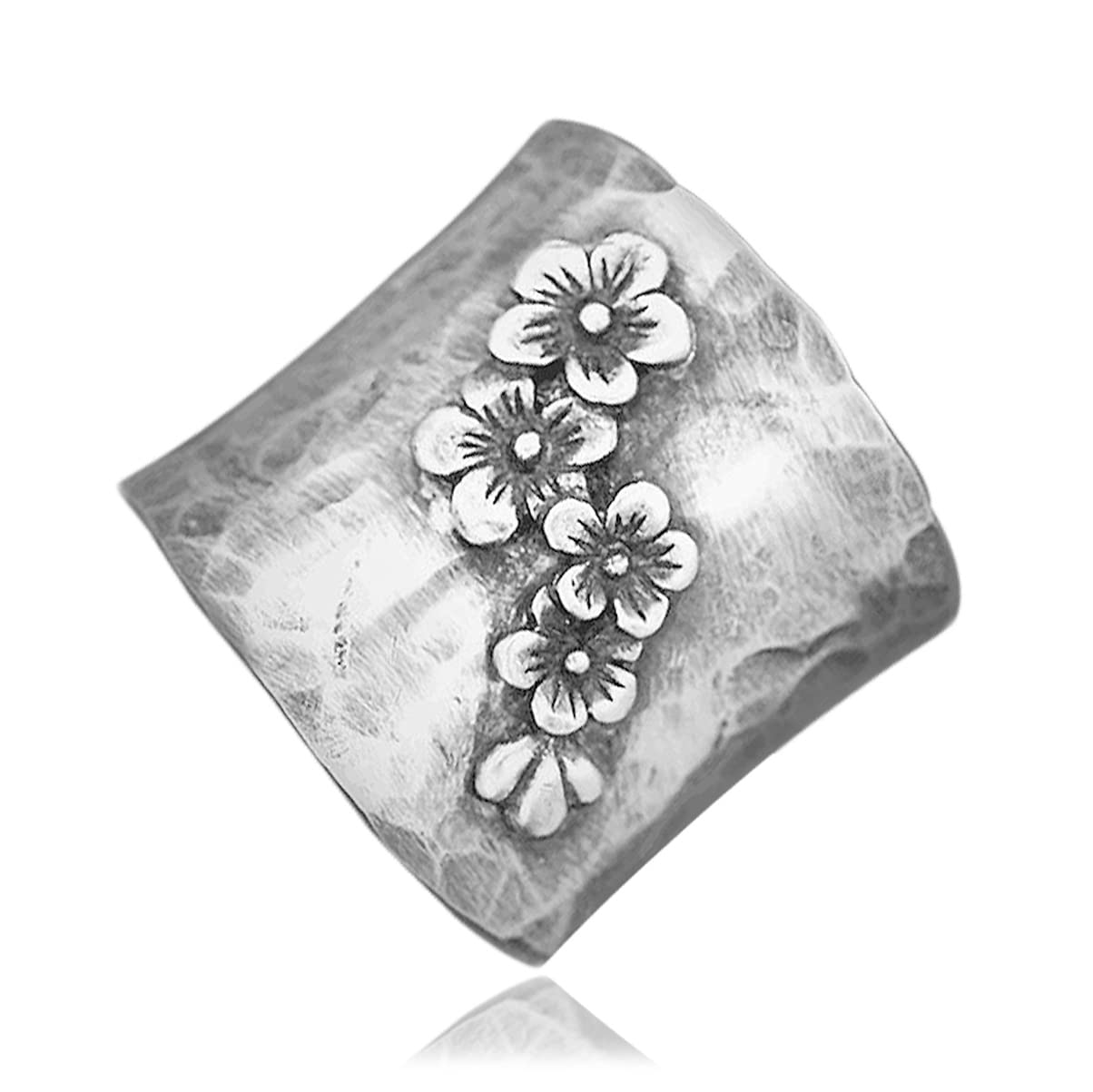 SWBRJ Blooming Daisy Flower Wide Chunky Band Ring for Women,Dainty Retro Vintage S925 Sterling Silver Thumb Index Full Finger Floral Statement Textured Band Ring Boho (Ring_Flower, 8)
