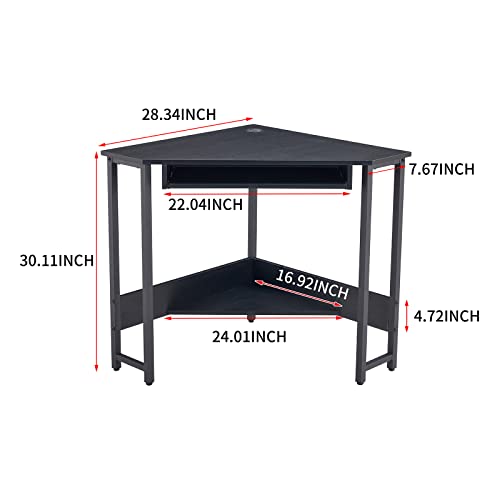 Middai Wooden Study Table, Home Corner Table Space Saving, Computer Desk with Keyboard Tray and Base Shelf, 28.3" D X 28.3" W X 30.1" H Easy Assembly(Color:Black)