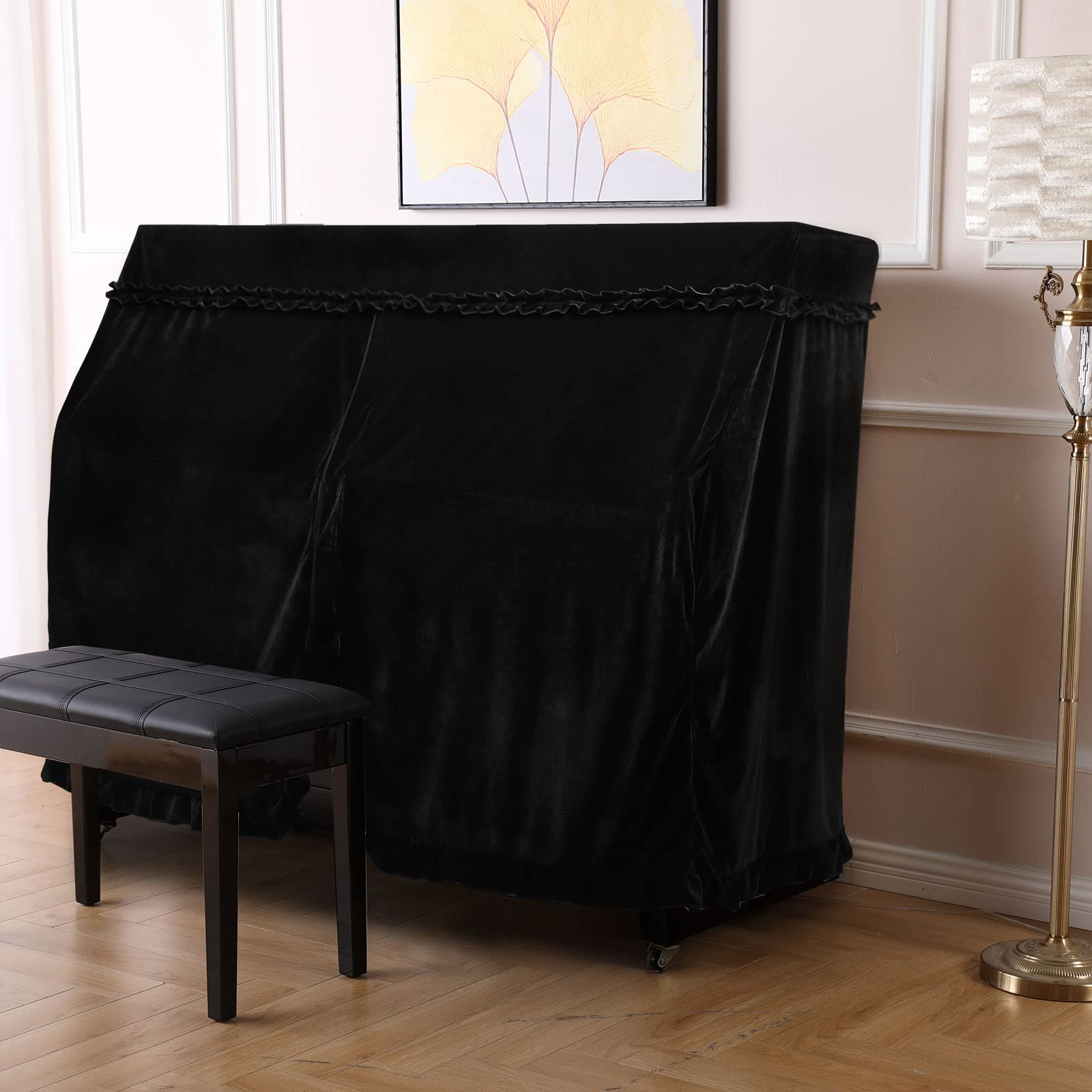 Monkeysell Full Piano Cover Cloth Art More pleuche Decorated with Macrame for Universal Upright Vertical Piano Upright piano universal 118-131 (black)(not include chair cover)