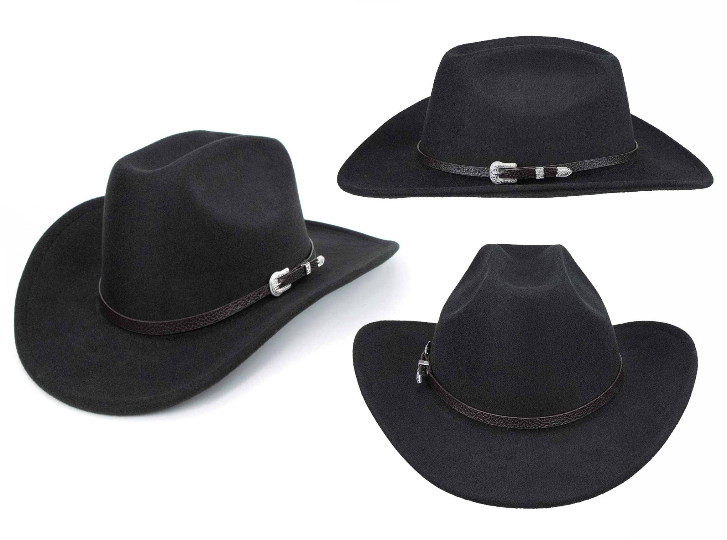 Western Cowboy Hat for Men Women Classic Roll Up Fedora Hat with Buckle Belt(Size:Medium) Black